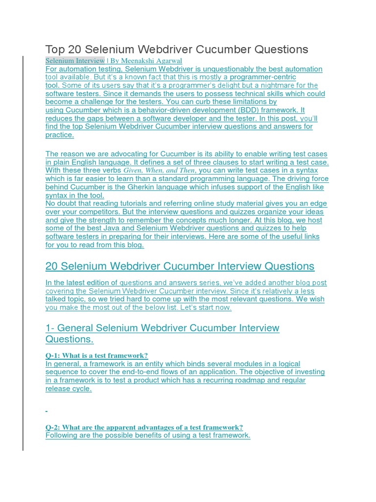 Cucumber Interview Qs | PDF | Selenium (Software) | Software Testing