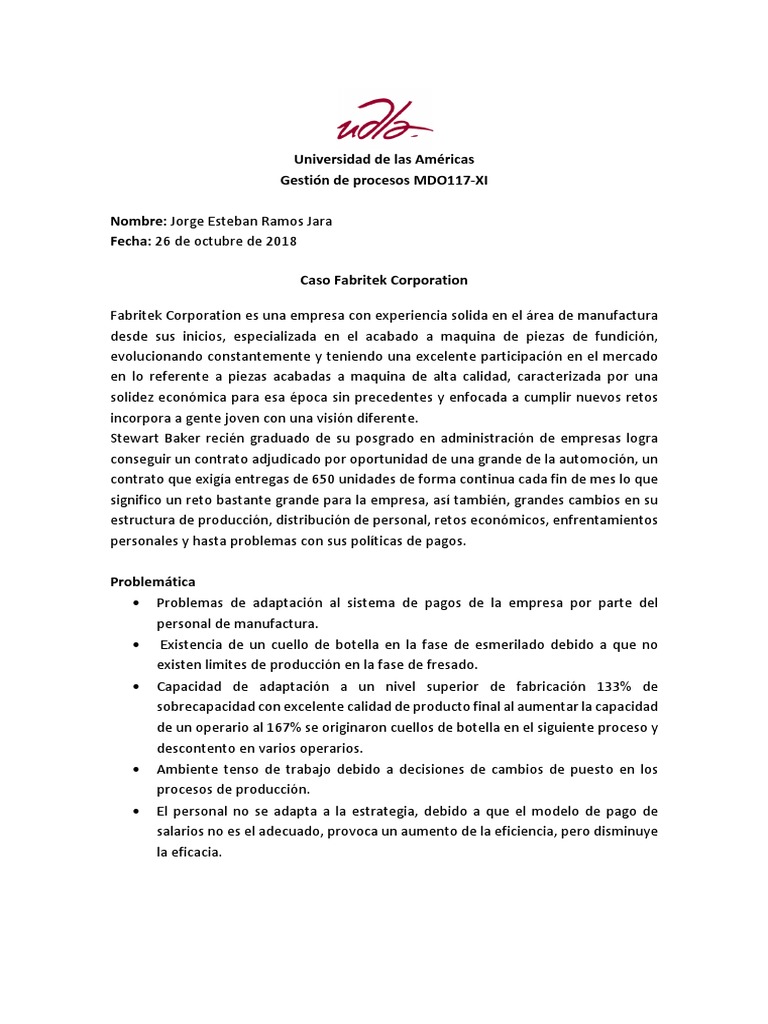 Caso Fabritek Corporation PDF | PDF | Business | Economias
