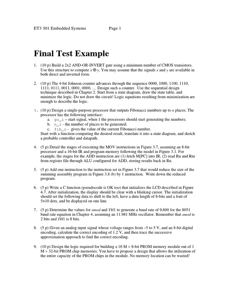 Final Test Example: ET3 301 Embedded Systems | PDF | Central Processing ...