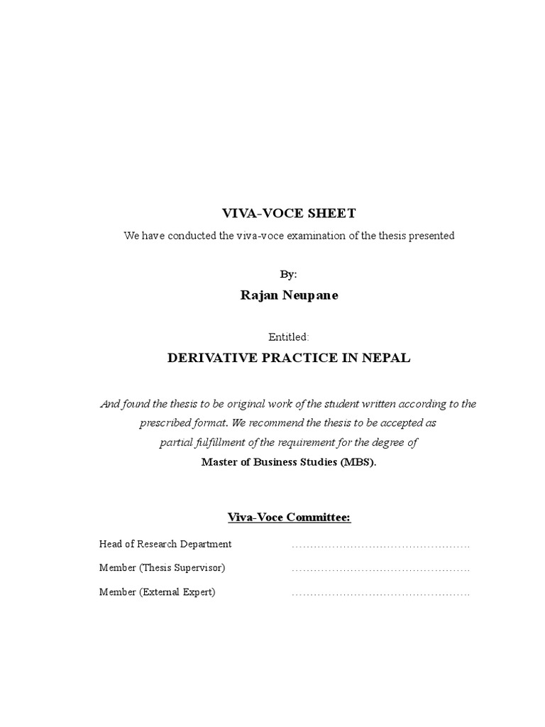 Viva-Voce Sheet: We Have Conducted The Viva-Voce Examination of The ...