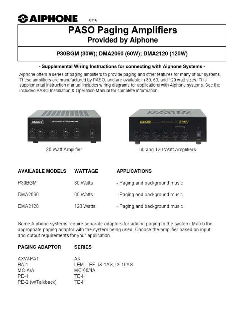 Aiphone Paso Amp Instr PDF | PDF | Audio Engineering | Electrical ...