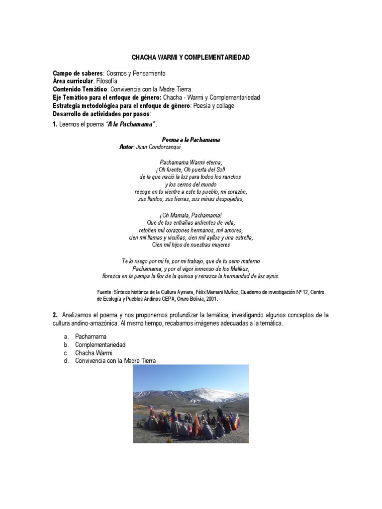 Chacha Warmi y Complementariedad - Estrategia Metodológicas | PDF ...