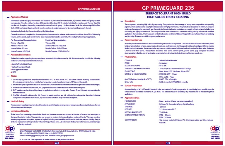 GP Primeguard 235 | PDF | Paint | Epoxy