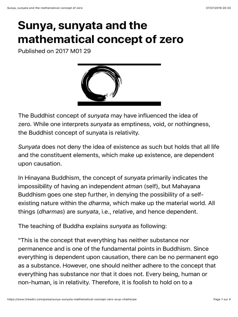 Sunya, Sunyata and The Mathematical Concept of Zero | PDF | Śūnyatā ...
