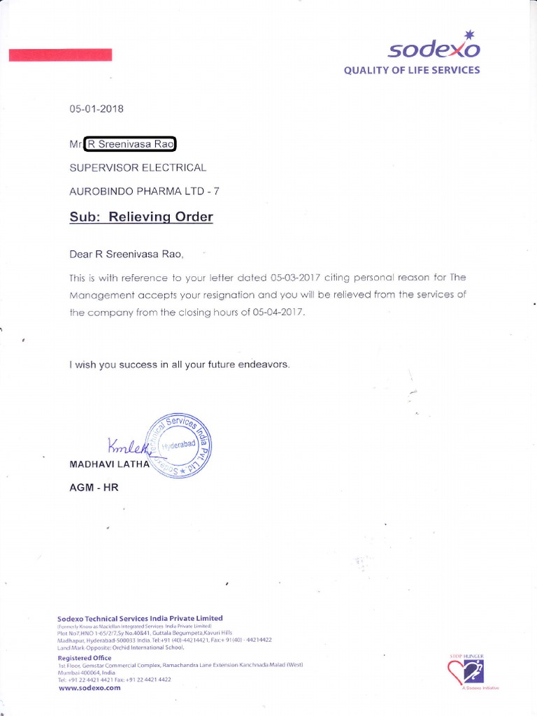 Relieving: Order | PDF