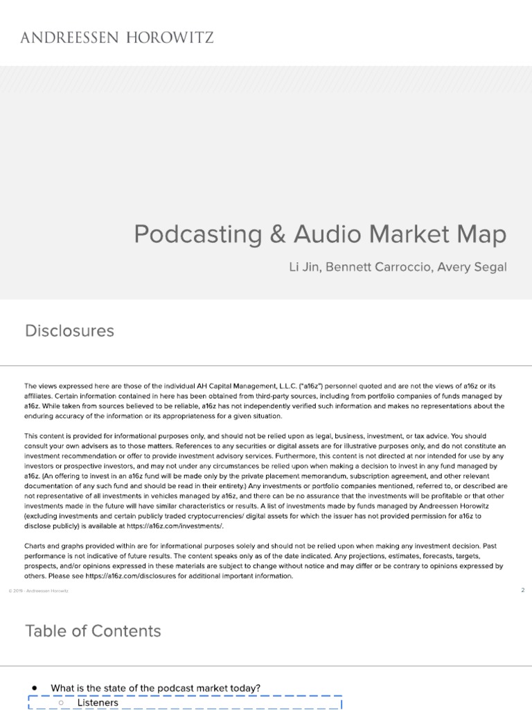 Podcast & Audio Market Map - May 2019 - Andreessen Horowitz | PDF