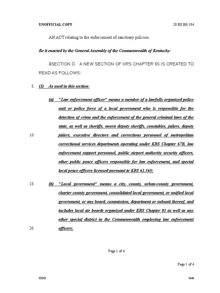 Draft Bill - Sanctuary City Policies | PDF | Sheriffs In The United ...