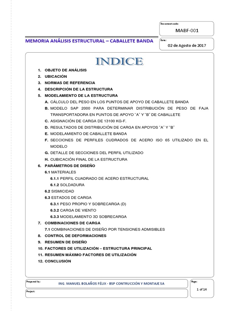 Memoria Analisis Estruc. Caballete Banda | PDF | Acero estructural | Acero