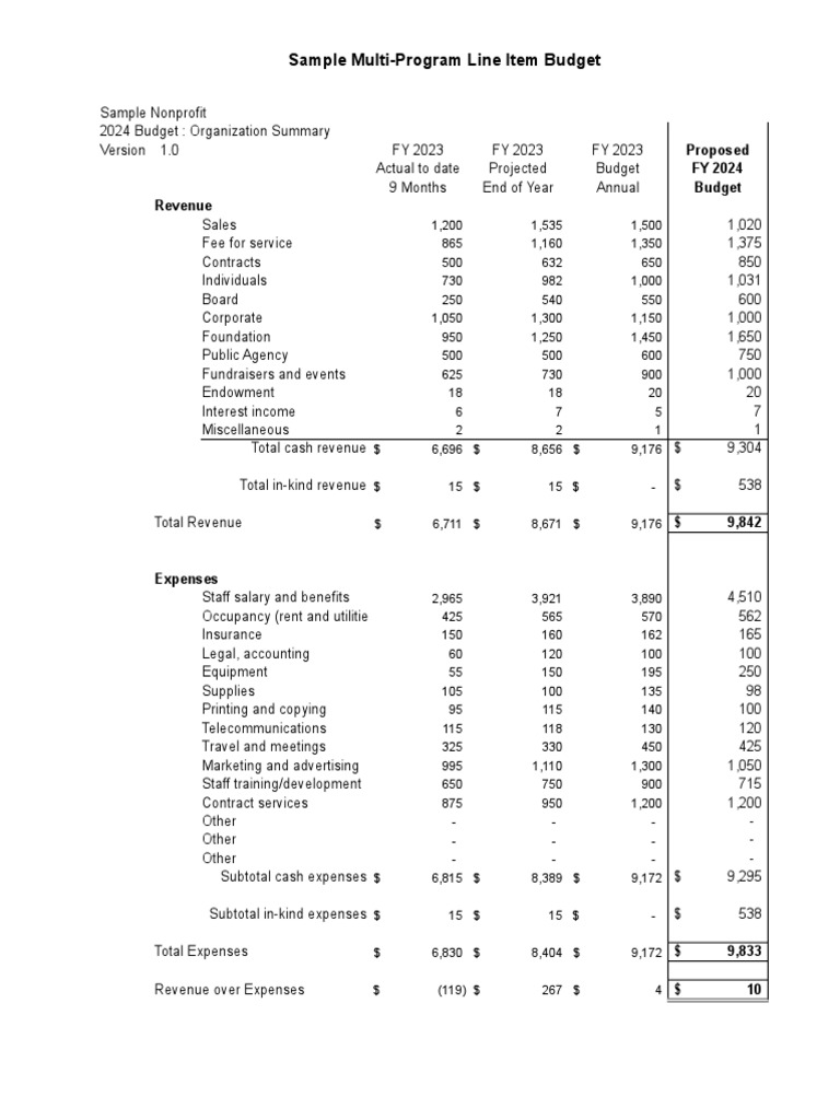 Sample Nonprofit Budget Template | PDF | Revenue | Nonprofit Organization