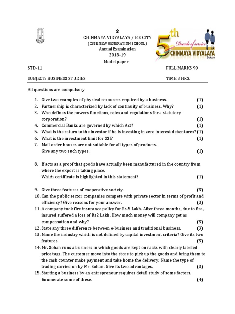 STD 11 Business Studies Model | PDF | Public Company | Stocks