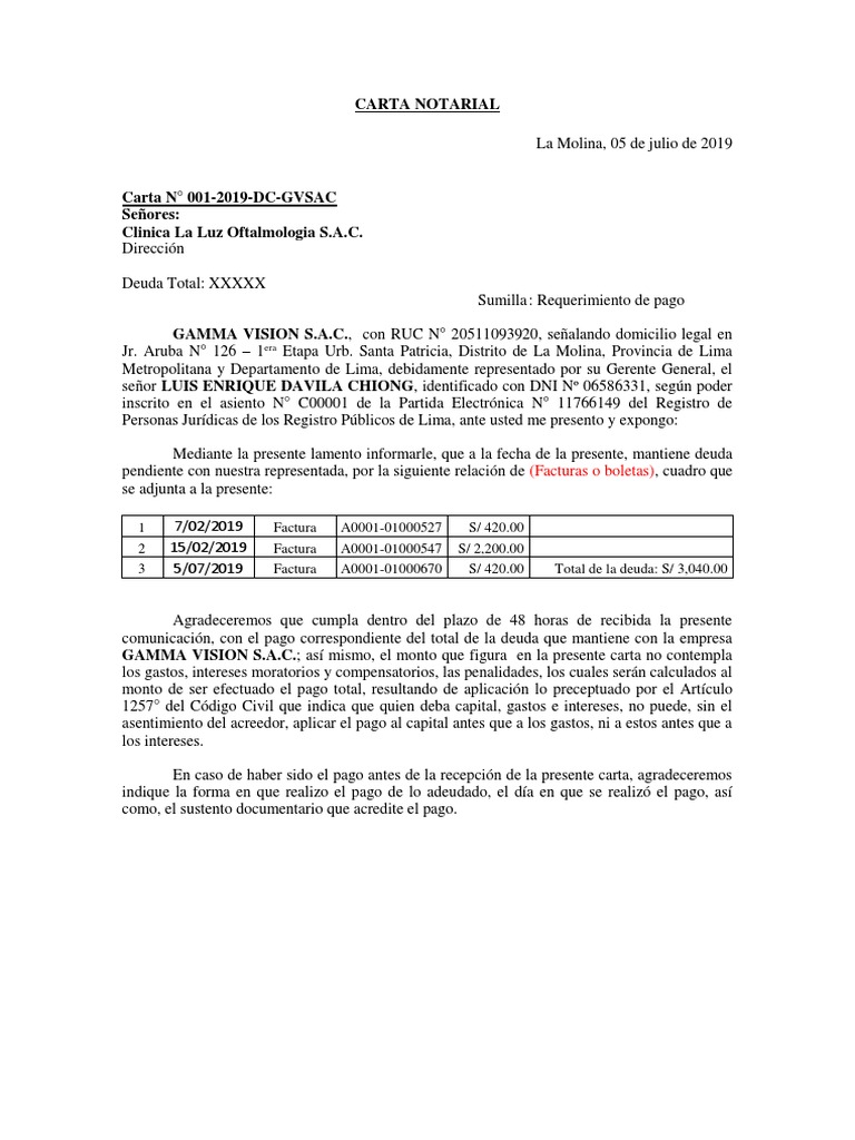 Modelo de Carta de Cobranza | PDF