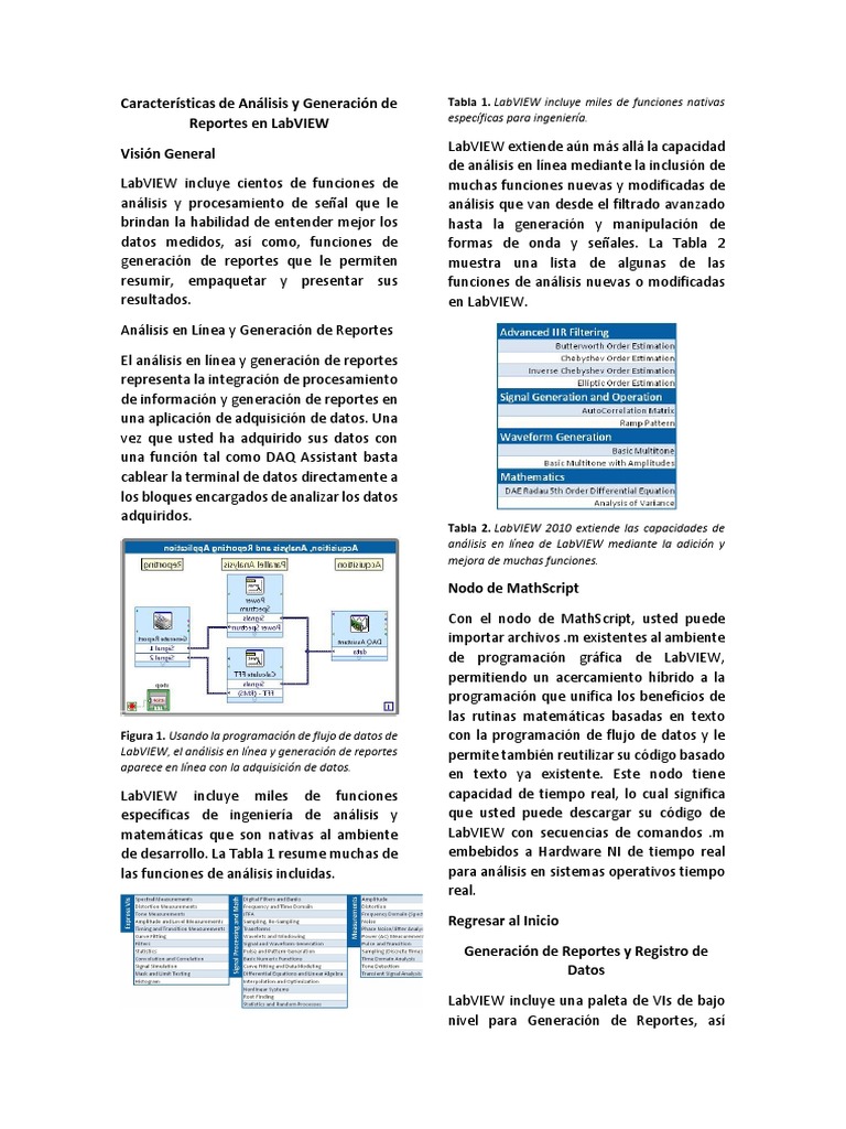 Características de Análisis y Generación de Reportes en LabVIEW ...