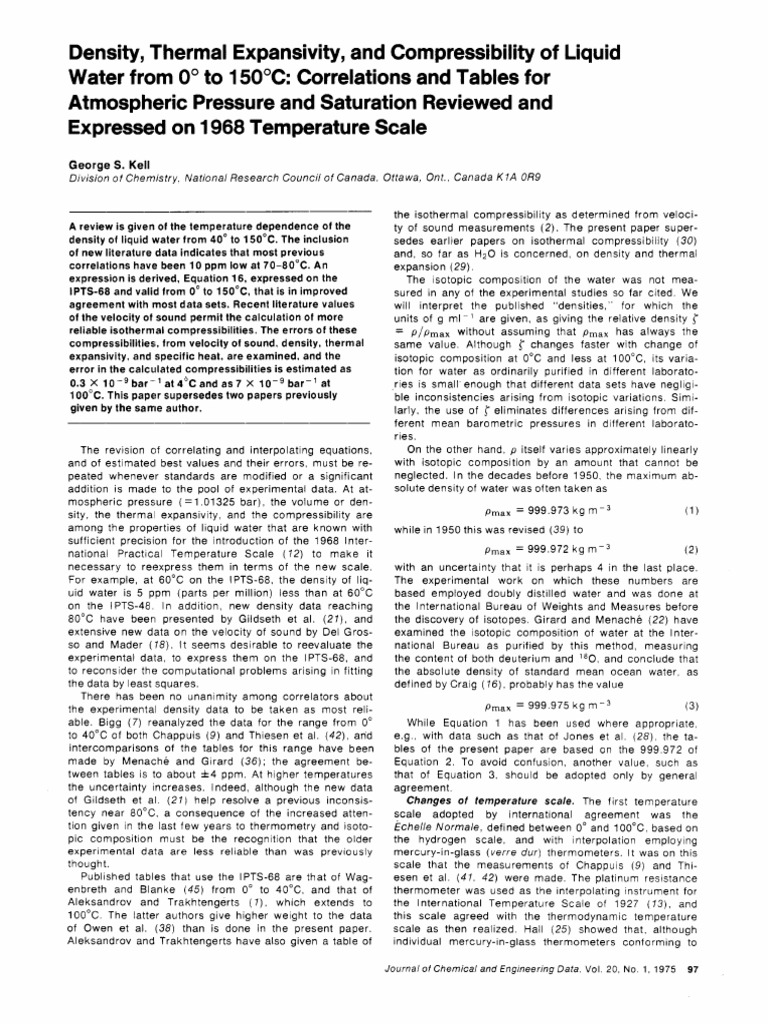 Density, Thermal Expansivity, and Compressibility of Liquid Water From ...