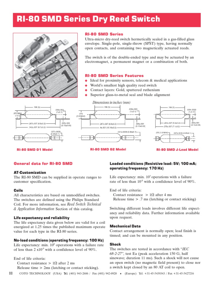 RI-80 SMD Series Dry Reed Switch | PDF | Switch | Alternating Current