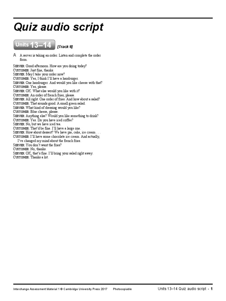 Quiz Audio Script: Units | PDF
