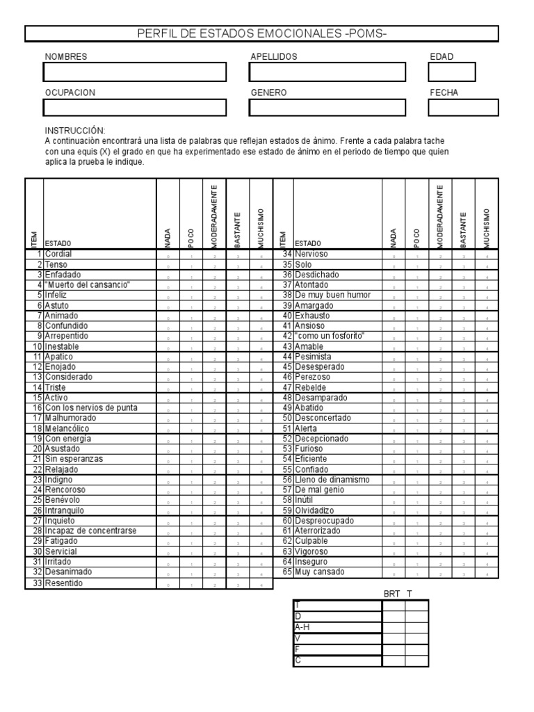 Cuestionario POMS | PDF