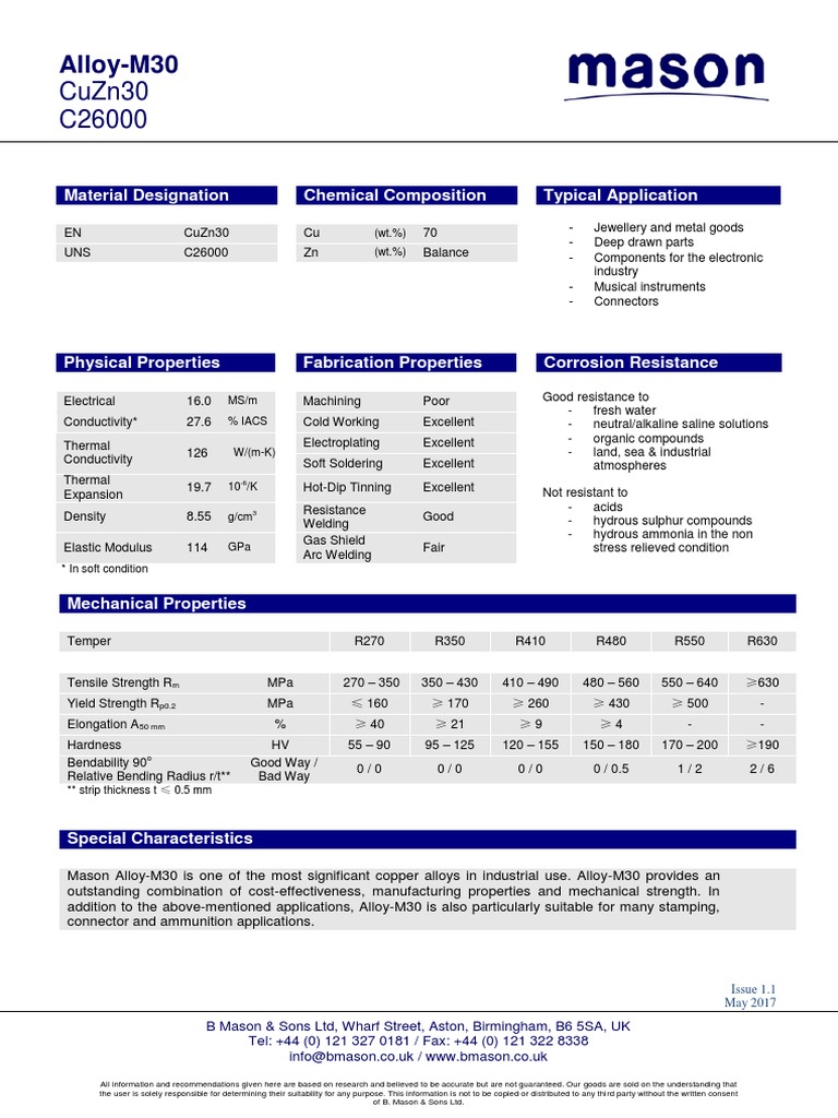 Alloy M30 Datasheet | PDF | Electrical Resistivity And Conductivity ...