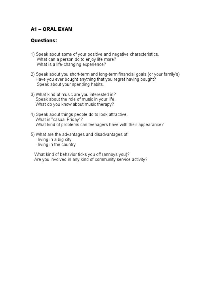 A1 - Oral Exam Questions | PDF