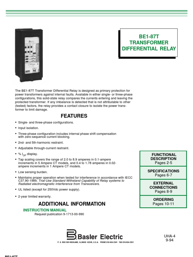BE1 87T Instruction MANUAL | PDF | Relay | Transformer