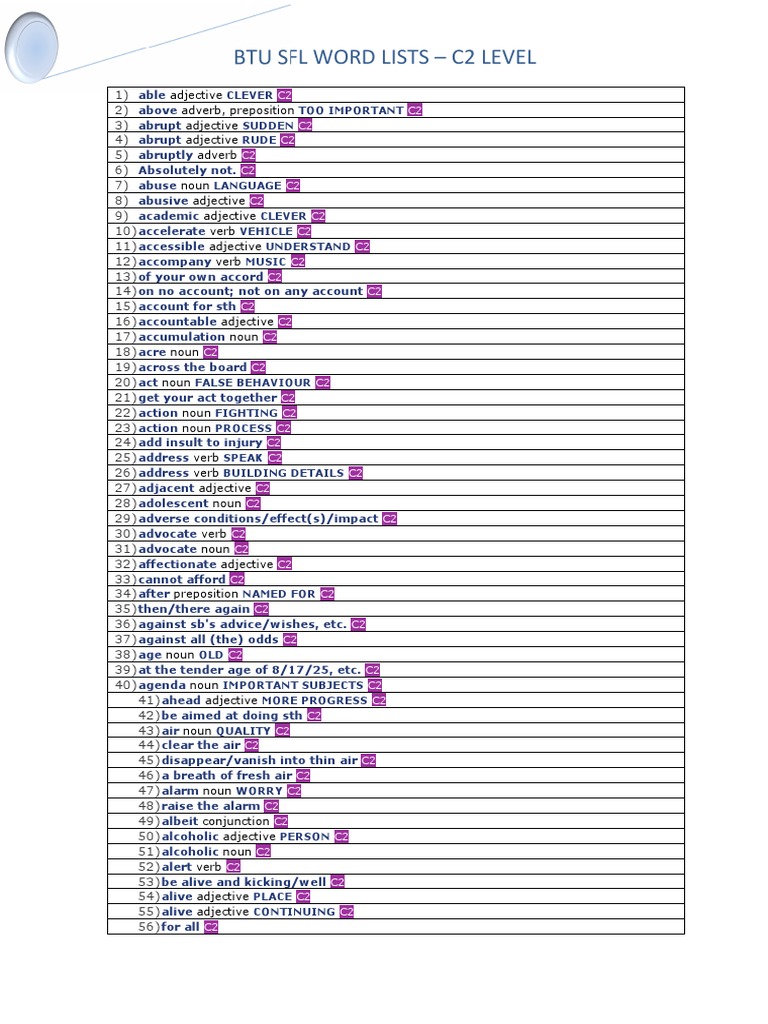 c2 Level Words | PDF | Verb | Adjective