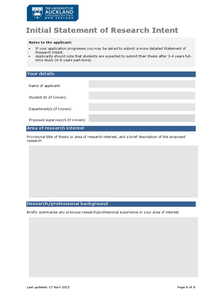 Initial Statement of Research Intent | PDF | Thesis