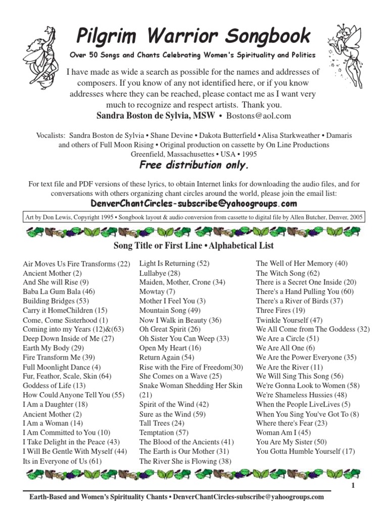 Pilgrim Warrior Songbook: Free Distribution Only | PDF | Nature