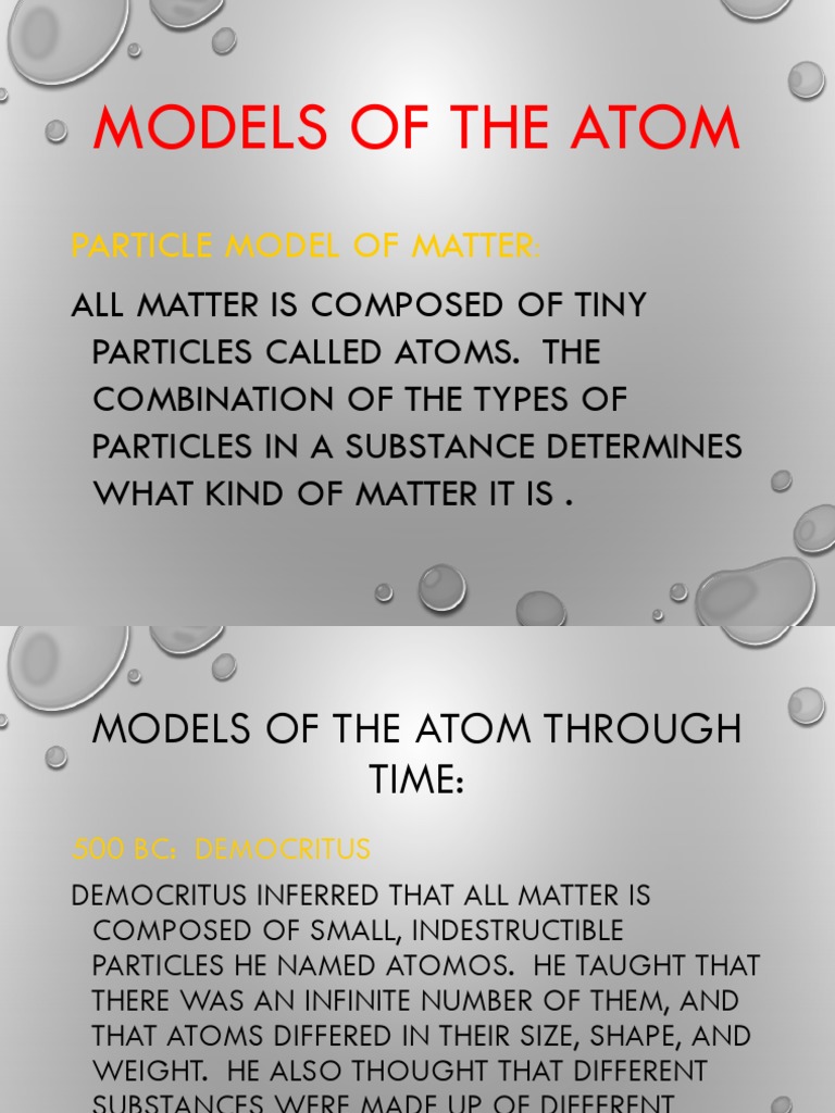 Models of The Atom: Particle Model of Matter | PDF | Atoms | Matter