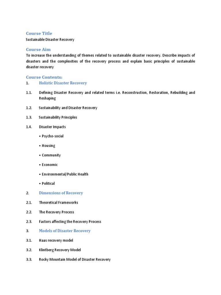 Sustainable Disaster Recovery | PDF | Emergency Management | Sustainability