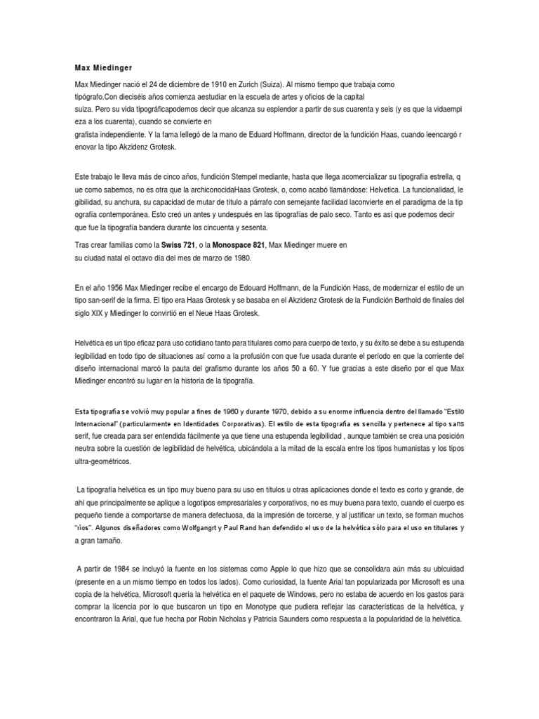 Max Miedinger y la creación de Helvetica | PDF | Helvética | Diseño gráfico