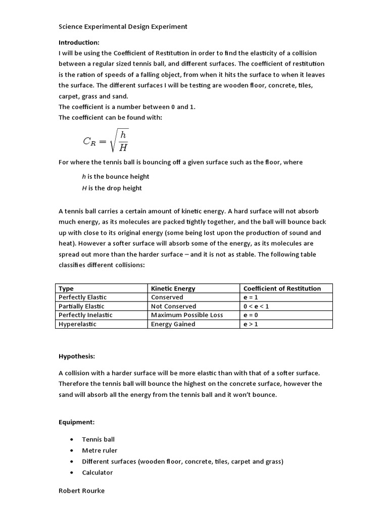 Science Experimental Design Experiment: H Is The Bounce Height H Is The ...