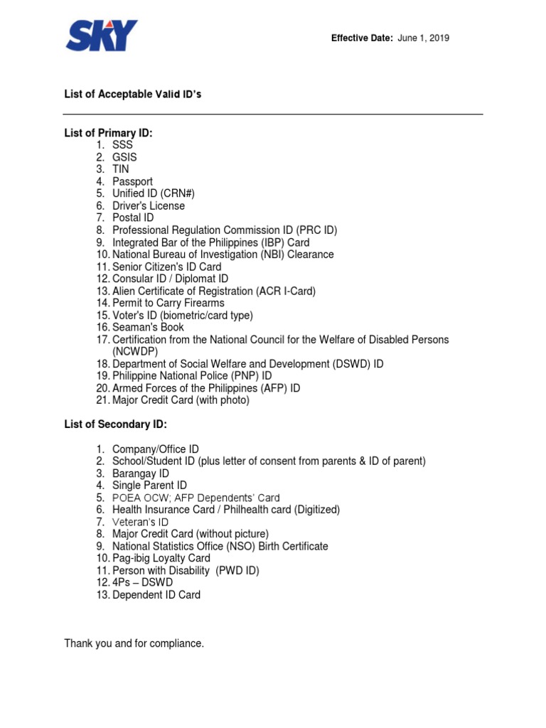Valid ID List in the Philippines | PDF