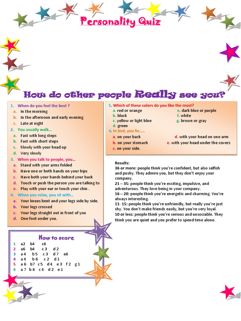 Personality Quiz Fun Activities Games - 53963 | PDF