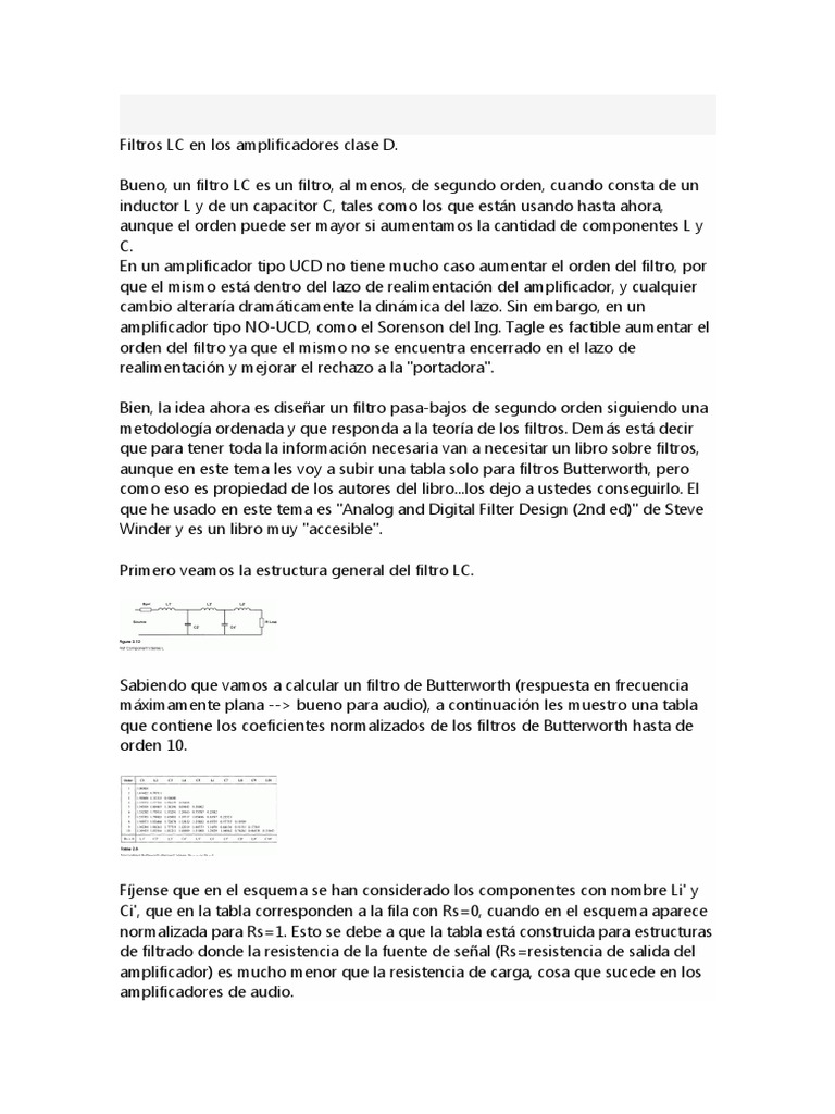 Filtros LC en Los Amplificadores Clase D | PDF | Filtro electronico ...