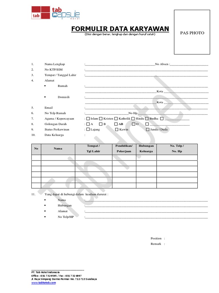 Formulir Data Karyawan | PDF