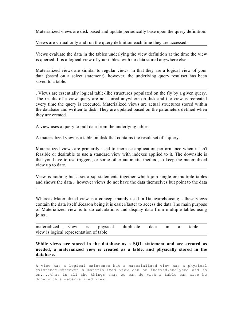 View vs. Materialized View | PDF | Database Index | Databases