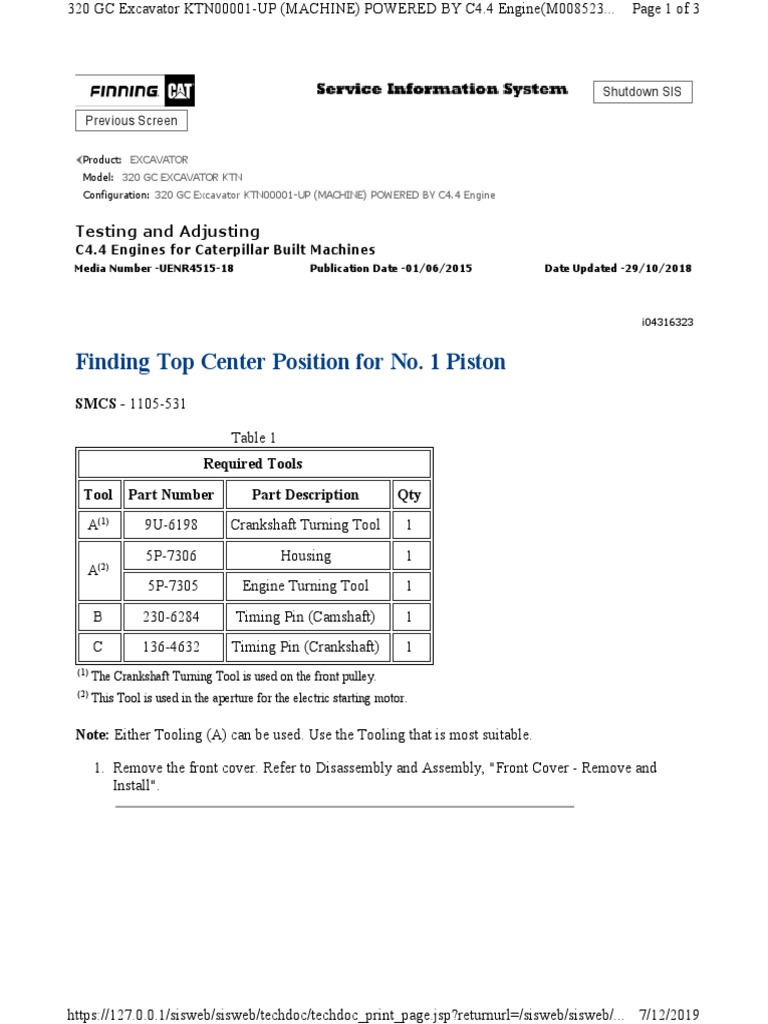 Finding Top Center Position For No. 1 Piston: Testing and Adjusting ...