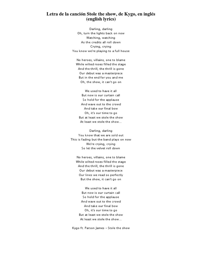 Letra de La Canción Stole The Show | PDF | Industria de la música ...