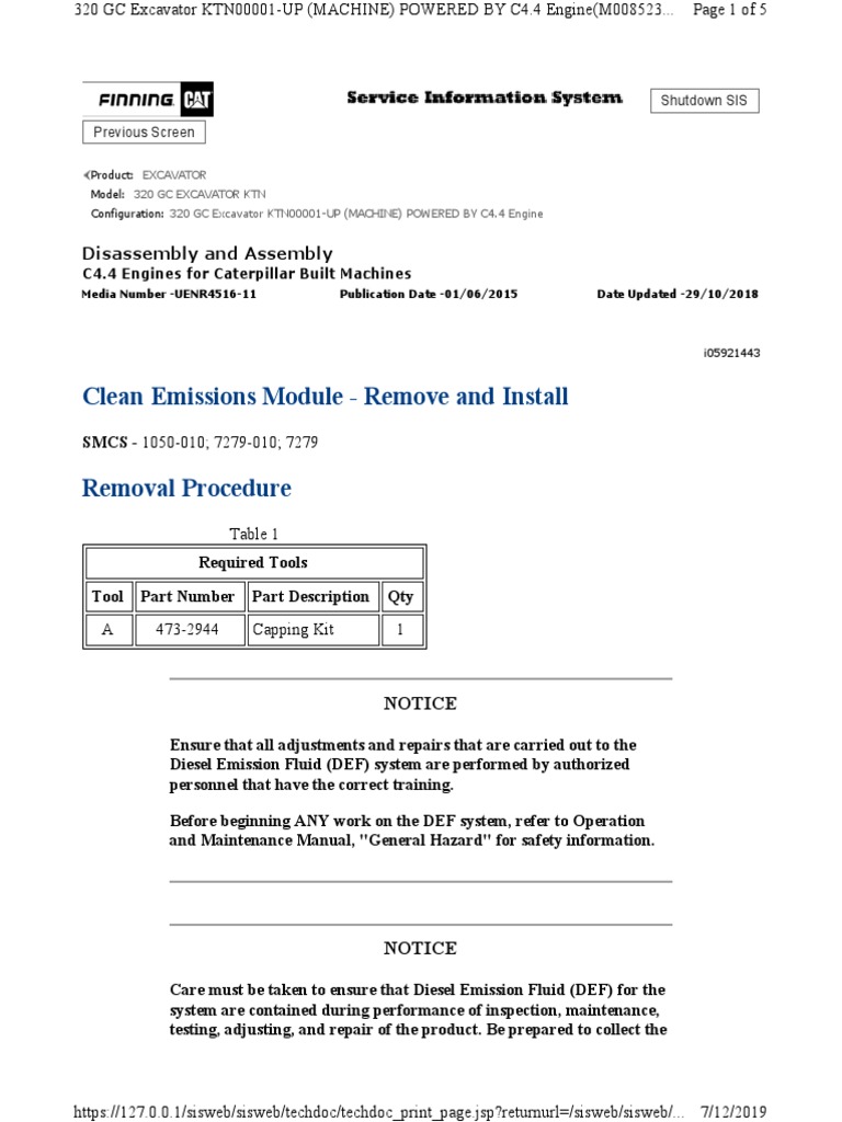 Clean Emissions Module - Remove and Install: Shutdown SIS | PDF | Fuel ...