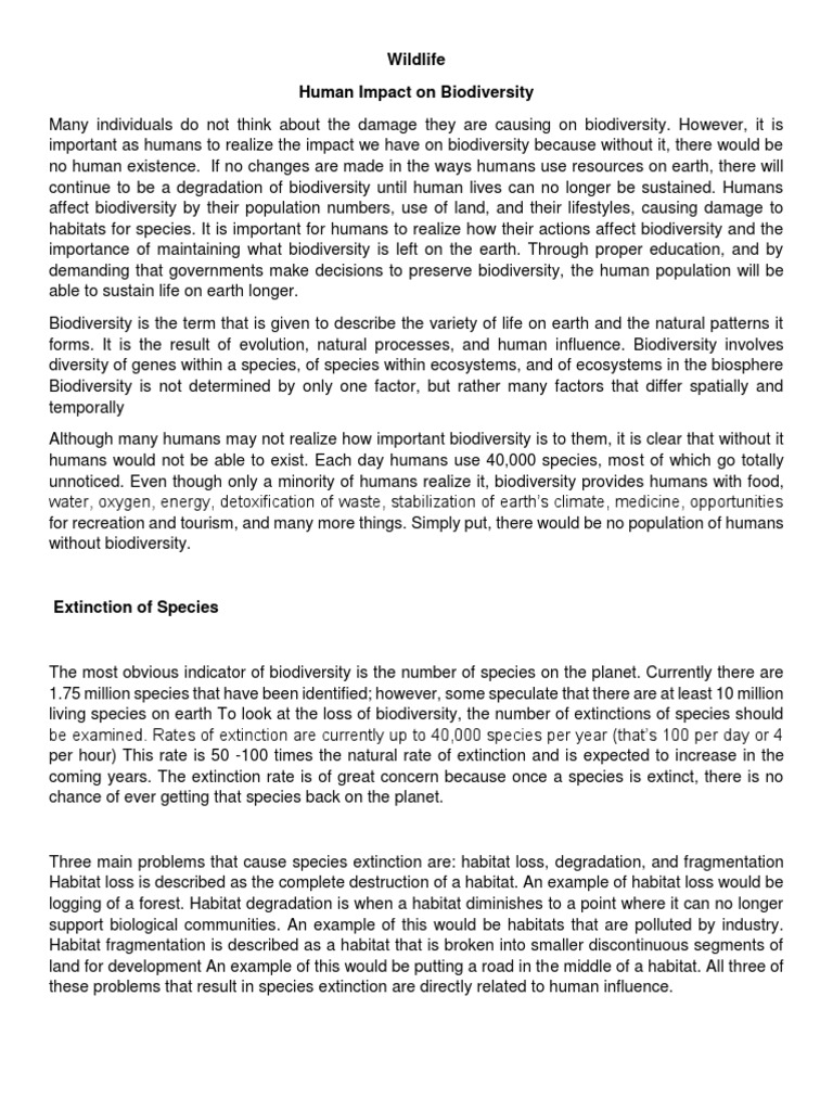 Wildlife Human Impact On Biodiversity | PDF | Habitat Destruction ...