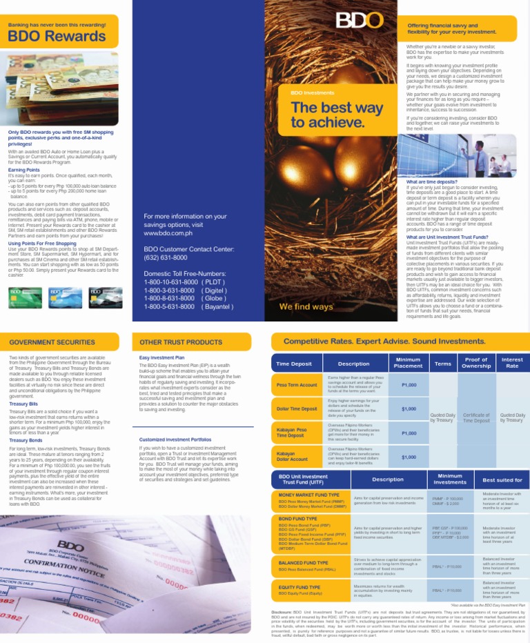 BDO Investment Options and Plans | PDF | Bonds (Finance) | Investing