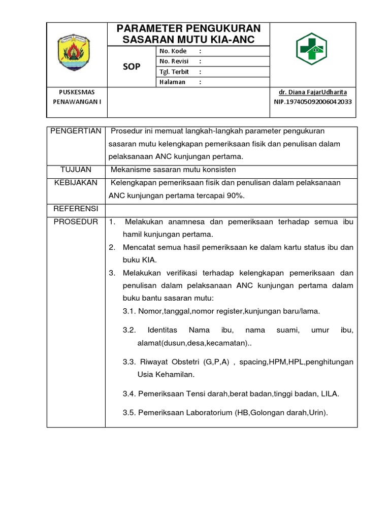 Sop Parameter Pengukuran Sasaran Mutu | PDF