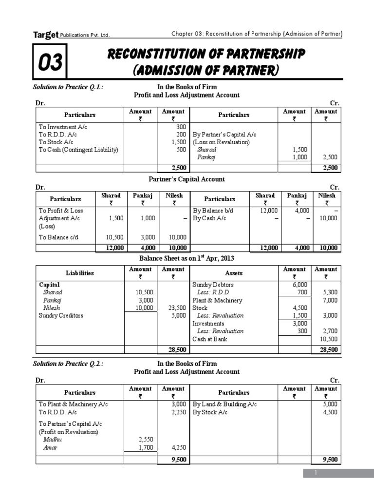 Admission of Partner: Capital Account Format | PDF | Balance Sheet ...