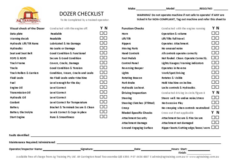 2015 10 14 Dozer Checklist | PDF | Machines | Vehicles