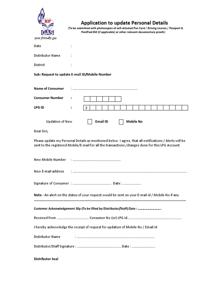HP GAS - Application To Update Personal Details | PDF