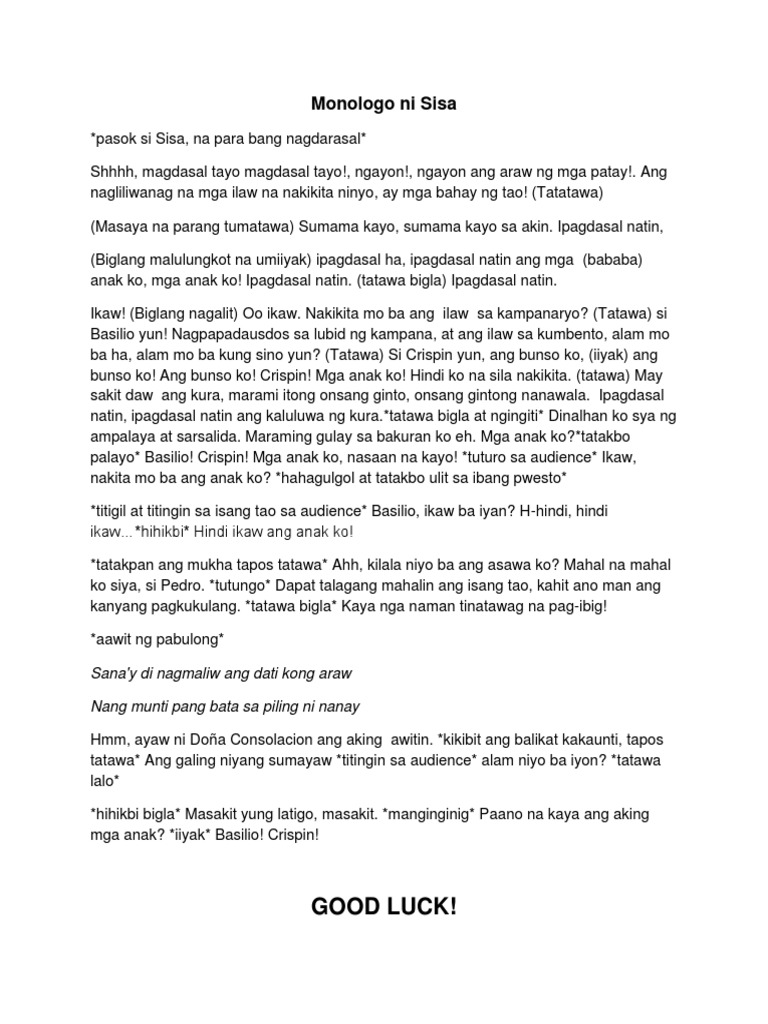 Monologo Ni Sisa | PDF