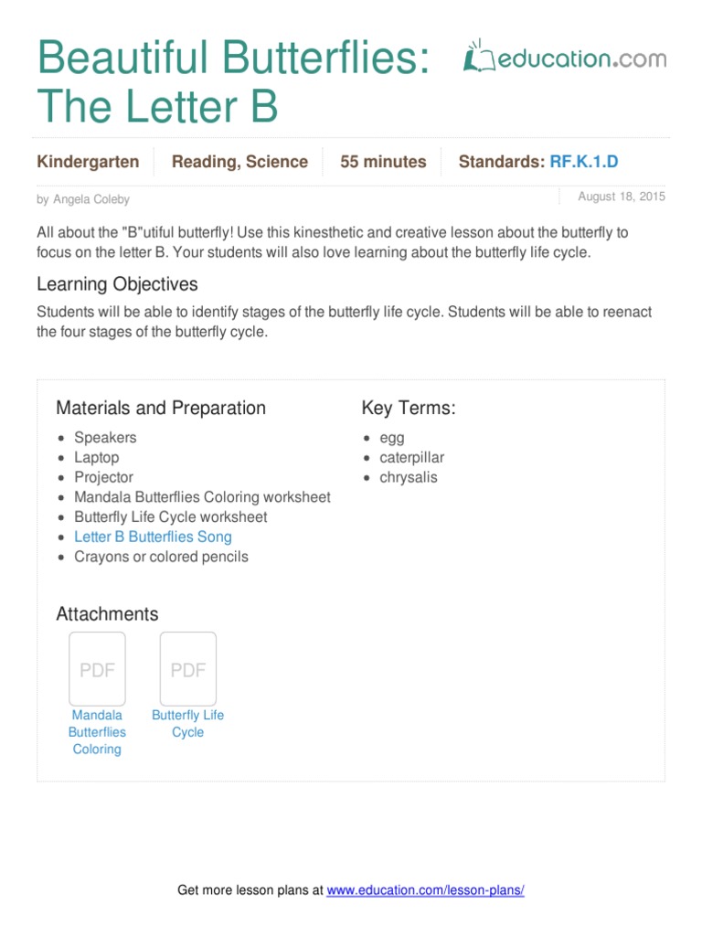 Beautiful Butterflies: The Letter B: Learning Objectives | PDF ...