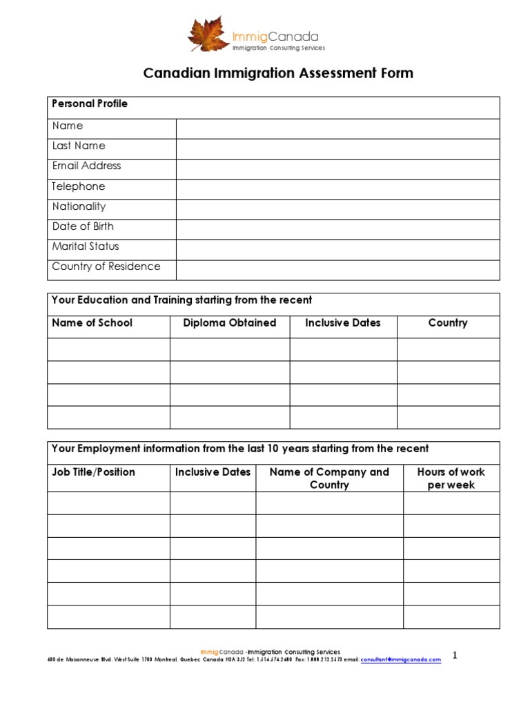 Canadian Immigration Assessment Form PDF | PDF | Canada | Quebec