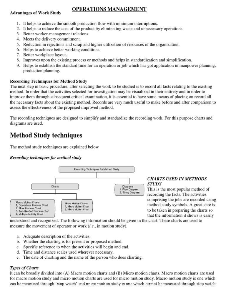 Advantages of Work Study & Recording Techniques | PDF | Operations ...