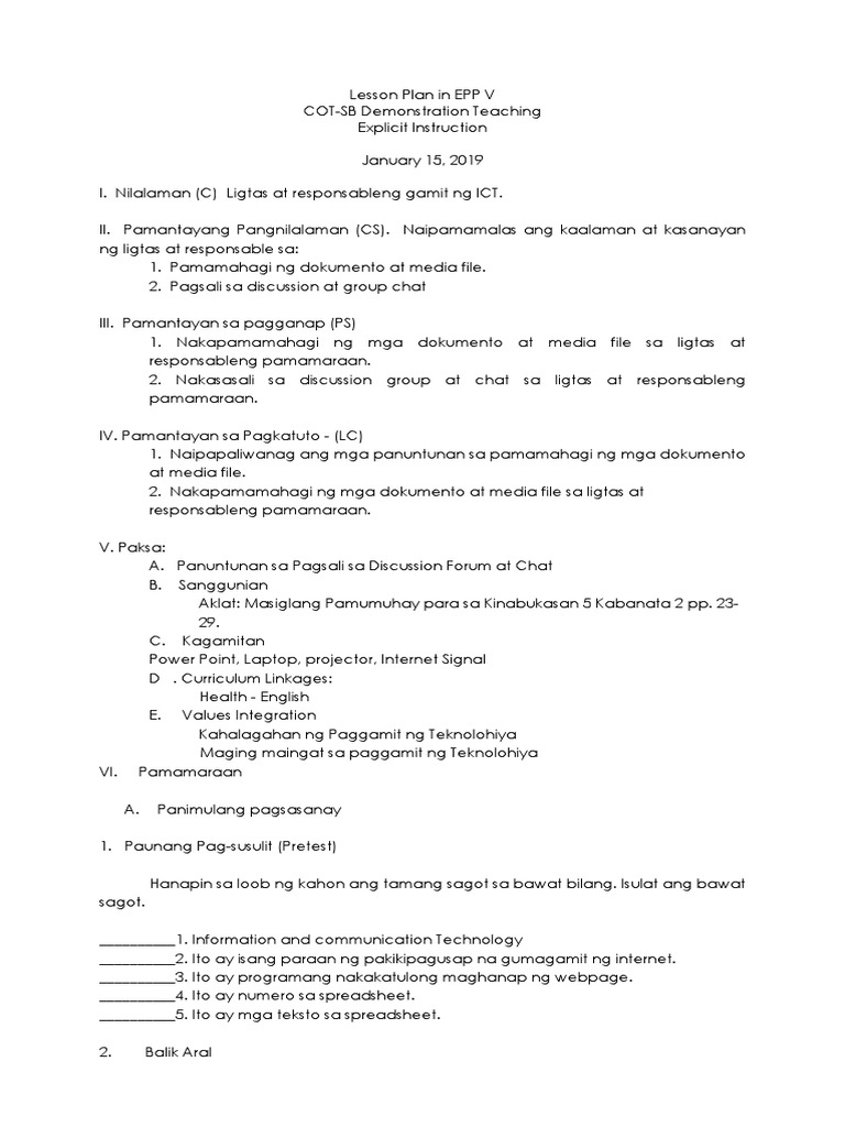 Lesson Plan in EPP V | PDF