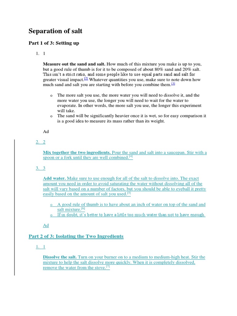 Separation of Salt: Part 1 of 3: Setting Up | PDF | Salt | Water
